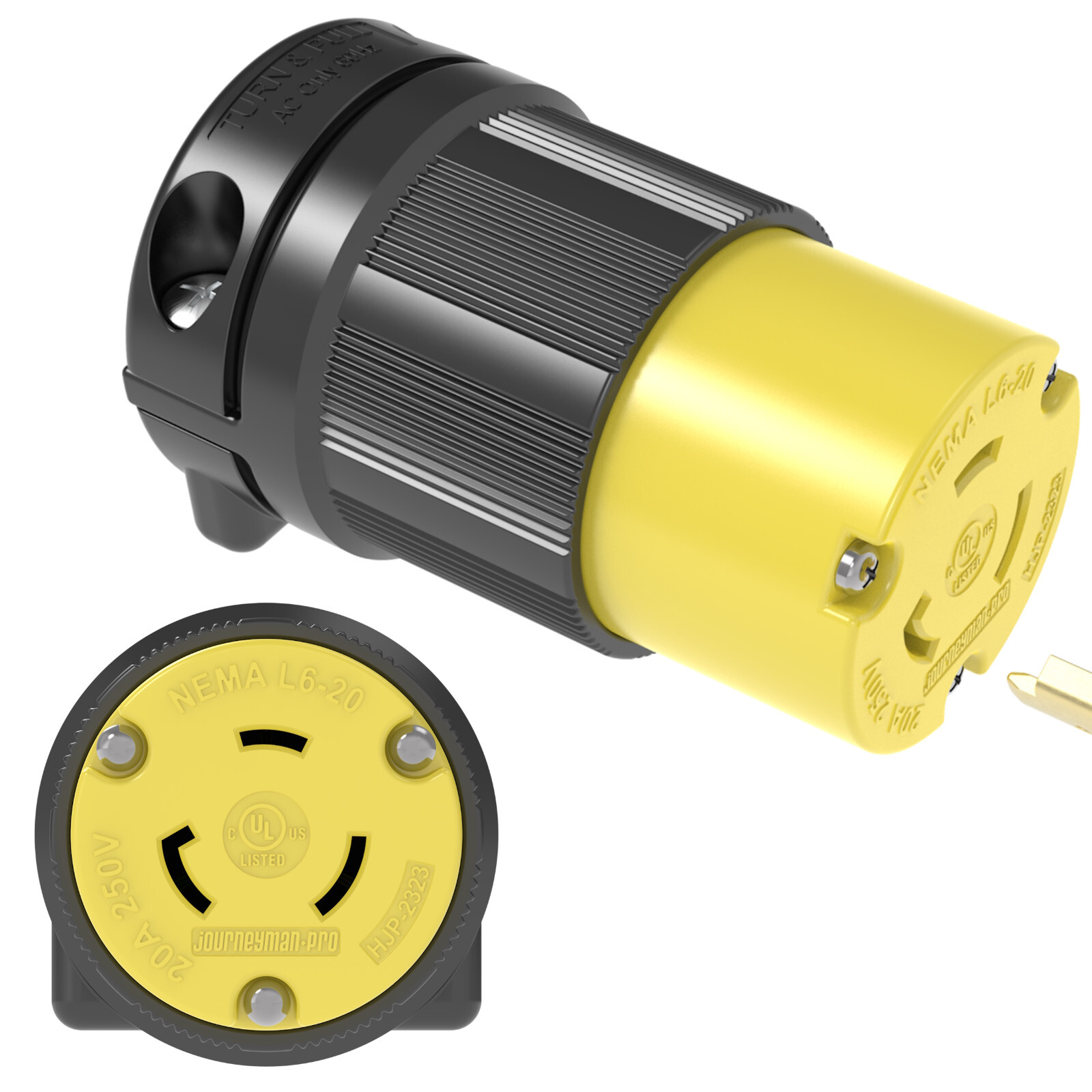 HJP-2323 L620R 20A 250V Twist Lock Female Connector Plug 3 Prong L6-20C ...