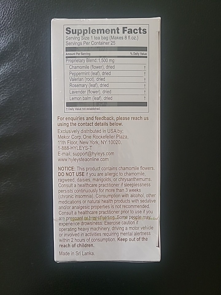 Hyleys SLEEP TEA WITH MINT Herbal Supplement 25 Tea Bags Caffeine Free ...