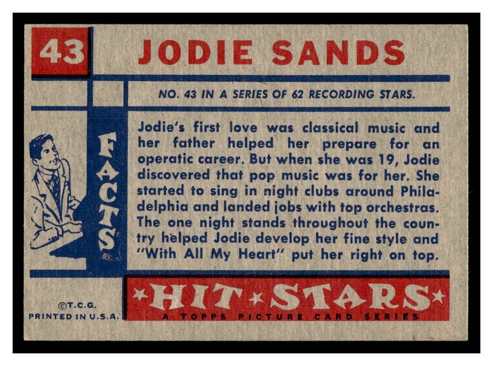 1957 Topps Hit Stars #43 Jodie Sands 127E | eBay