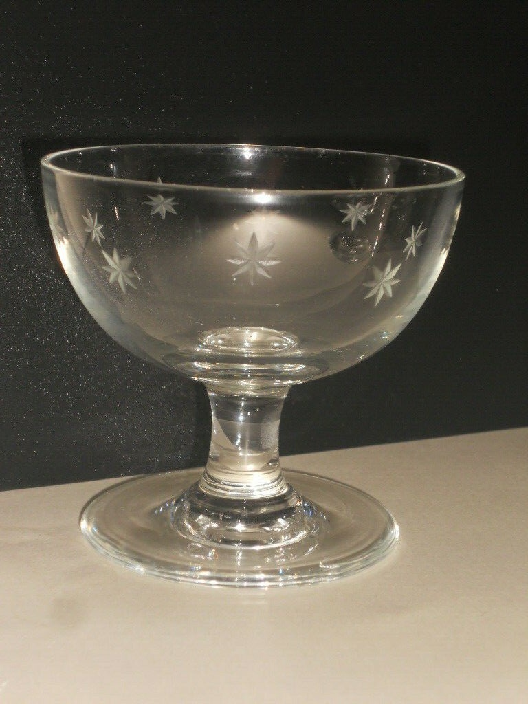 4 Javit Crystal Star Burst Etched Sherbert Glasses 3 1/8" Tall X 3 3/8 ...