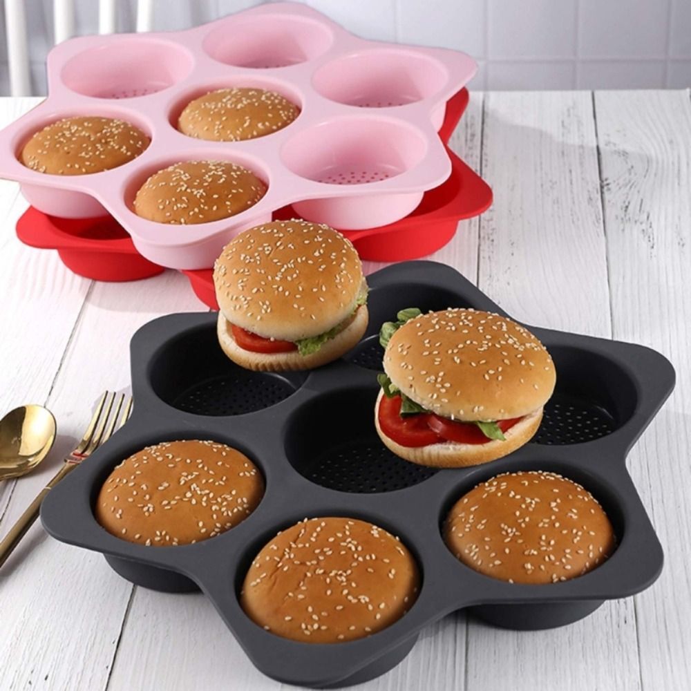 Silicone Hamburger Bun Mold 7 Cavity Loaf Pan Baking Pan Non-stick Pan ...