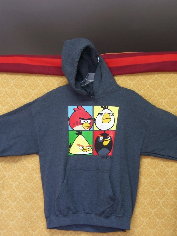 Angry Birds Hoodie SWEATSHIRT Pullover GRAY Fleece 5th Sun HOODY Rovio ...