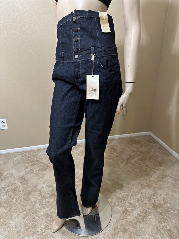 Women’s Blue Cotton Denim Casual Stretch High Waist Button Zipper Size ...