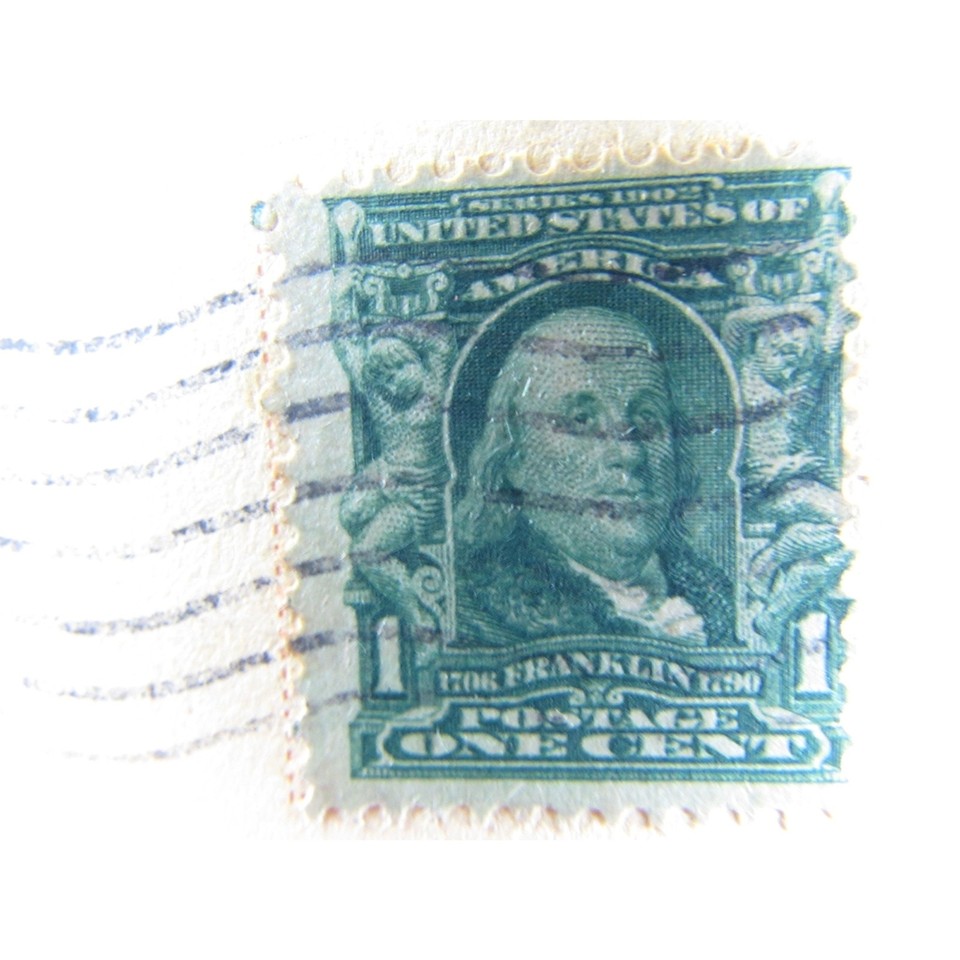 Benjamin Franklin Series 1902 1 Cent Stamp Green Rare on Post Card ...