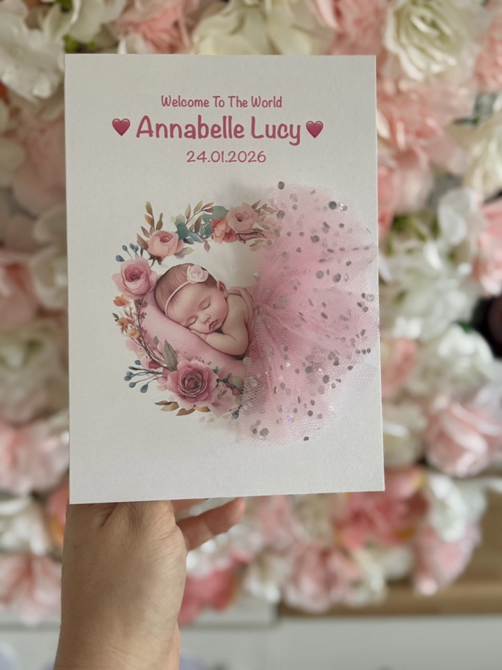 A5 Handmade Personalised 3D new baby girl congratulations Card Tutu ...