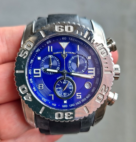 Swiss Legend Commander 46 mm Chronograph Quartz Men's Watch Blue Runs ...