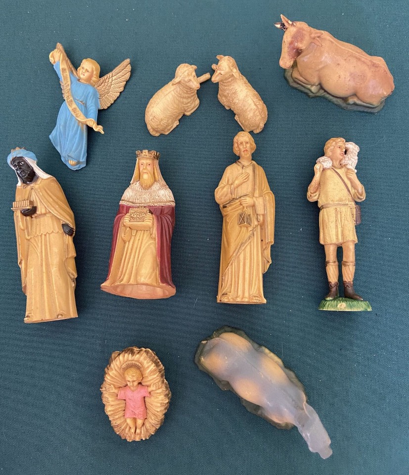 10 Nativity Creche Figurines Angel Jesus Joseph Shepherd Animals Wise ...