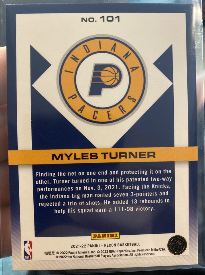 2021-22 Panini RECON Myles Turner #101 Silver Foil Holo Indiana Pacers ...