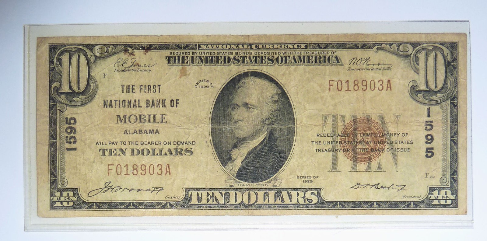 National Currency Banknote MOBILE Alabama Series 1929 TY1 FNB #1595 | eBay