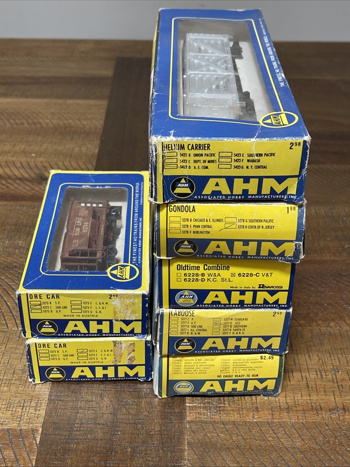 Lot 7 AHM Model Train Cars HO Scale Caboose Hopper Gondola Helium Ore ...