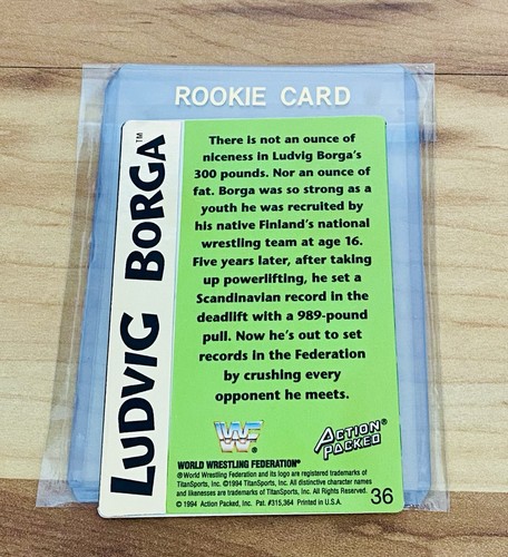 WWF 1994 Action Packed Ludvig Borga Rookie Colossal Crushers Card #36 ...