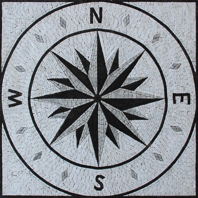 Mosaic Marble Compass Square Home Garden Decor Tile Greyscale | eBay