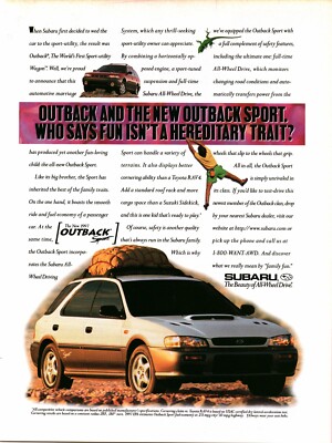 1997 VINTAGE PRINT AD - SUBARU OUTBACK SPORT - FUN IS A HEREDITARY ...