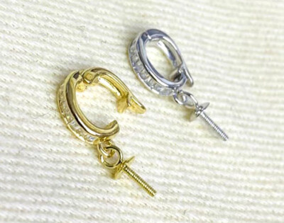 18K Solid Gold Pendant Clasp Connector Cup Bail Pin Finding For Pearl ...
