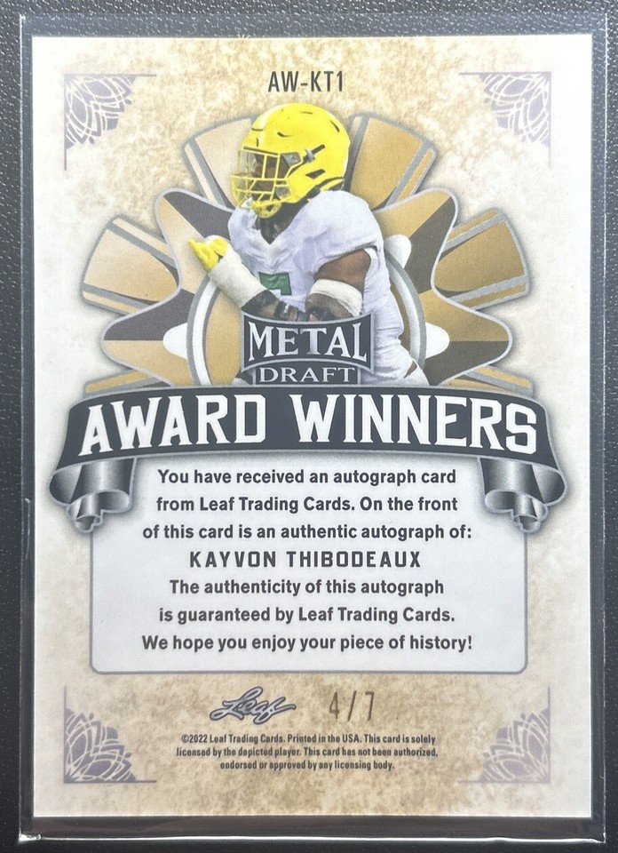 2022 Leaf Metal Draft Kayvon Thibodeaux Award Winners Pink Mojo Auto 4/ ...