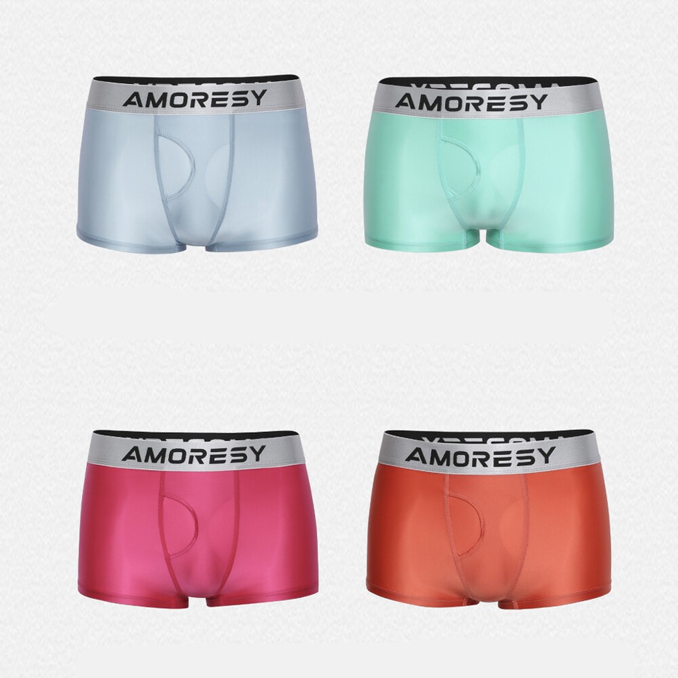 AMORESY Men Shiny Boxer Shorts Breathable Underwear Sport Satin Smooth ...
