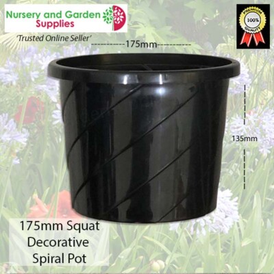 175mm Decorative SQUAT Pot Black - water well - Pack of 20 - Nursery ...