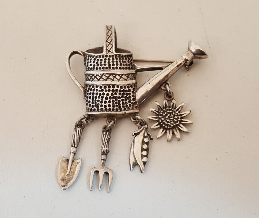 Sterling silver watering can pin brooch gardening too… - Gem