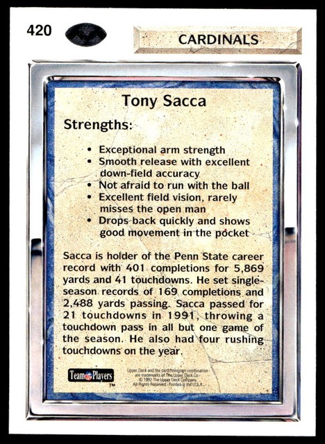 1992 Upper Deck - #420 Tony Sacca (RC) for sale online | eBay