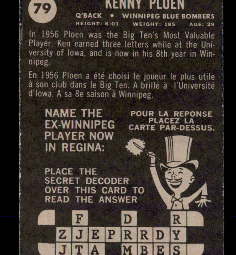 1964 Topps CFL #79 Kenny Ploen EXMT X3192601 | eBay