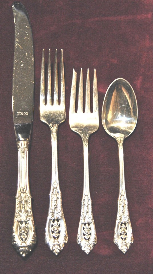 WALLACE ROSE POINT STERLING FLATWARE SET FOR 4 WITH 4 PIECES PER ...