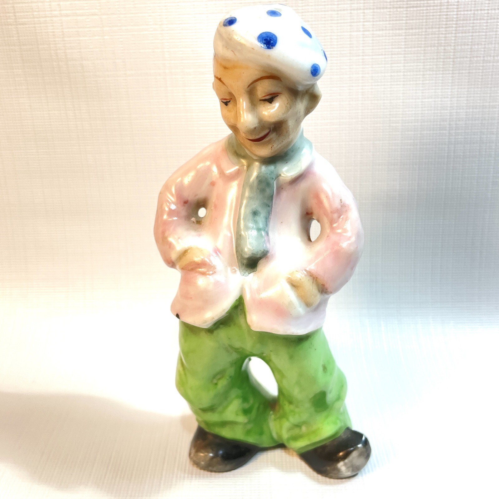 Old Man Figurine Porcelain Slouch Hat Green Pants & Tie Hands In ...