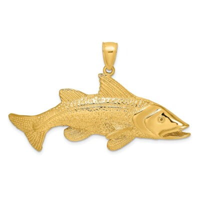 14k 14kt Yellow Gold 2-D Textured Red Fish Charm PENDANT 22.3 mm X 48.8 ...