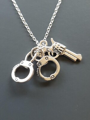 Sterling Silver Plated 18" Charm Necklace Pistol Gun Police Officer ...