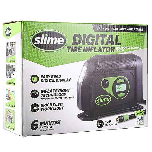 Slime 40051 Tire Inflator, Portable Car Air Compressor, Inflate Right ...