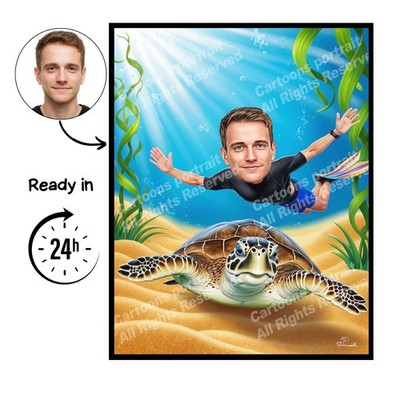 Scuba Diving Cartoon Portrait, Scuba Diver gift, Custom Scuba Diving ...