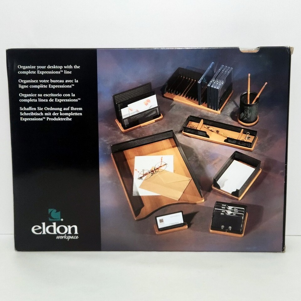 1998 Eldon Letter Tray Workspace Cherry Wood & Metal Mesh "Stackable ...