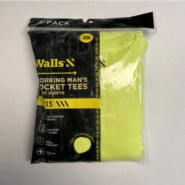 2 Walls Hi-vis Yellow Man’s 2xl Pocket Short Sleeve T Shirts. 4 Shirts ...