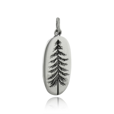 Pine Tree Charm 925 Sterling Silver Etched Oval Forest Nature Gift NEW ...