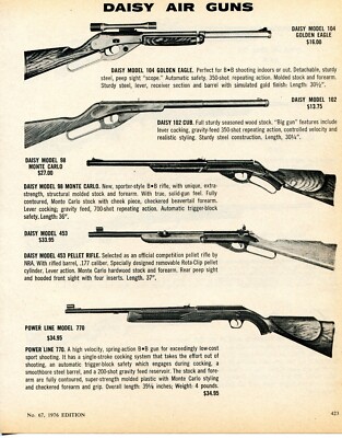 1976 Print Ad of Daisy Model 104 Golden Eagle 102 98 453 770 BB Gun ...