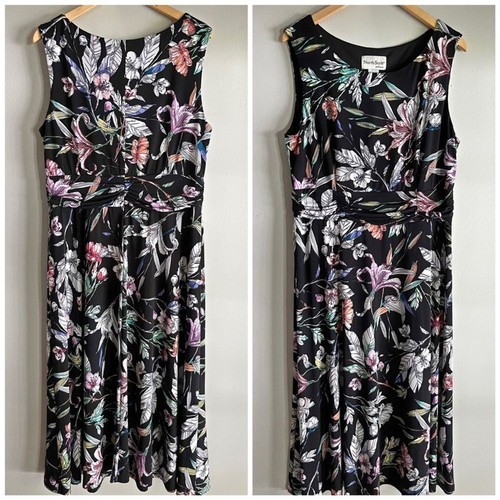 NorthStyle Floral Maxi Dress 16, Sleeveless Ruched Waist Black Stretch ...