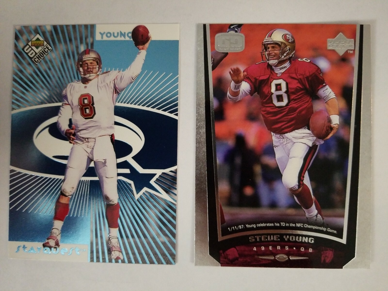 2 Steve Young Cards - 1998 Upper Deck Card #216 and UD Choice Starquest ...