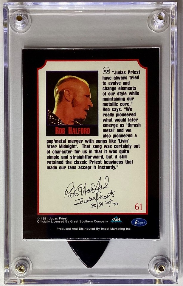 Rarer Judas Priest Rob Halford trading card #61 / official guitar pick ...