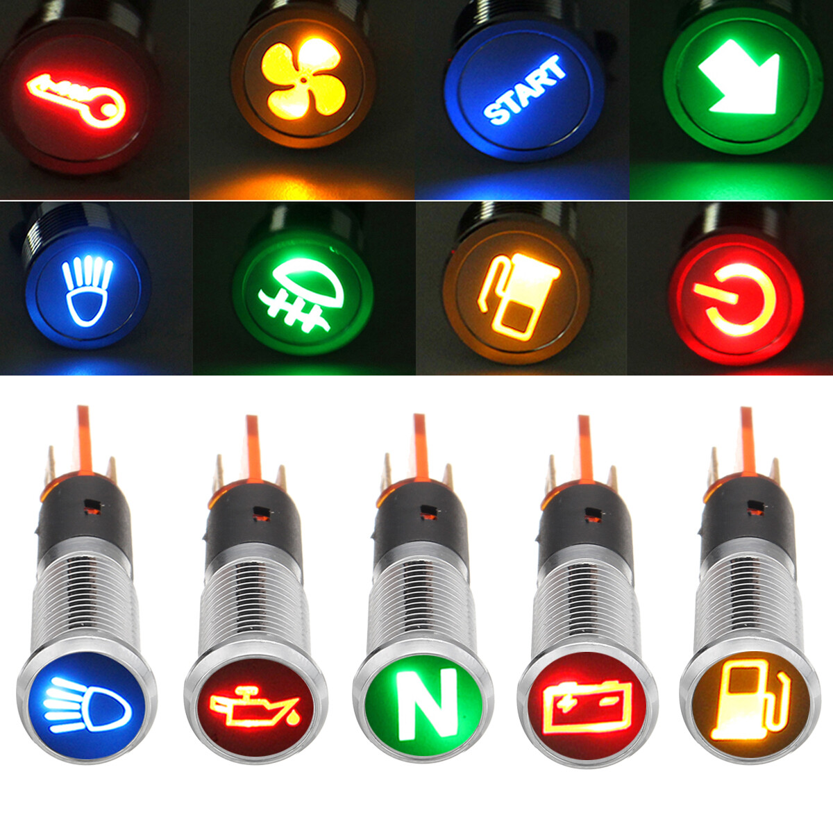 8mm Spia Led Luce Auto Simbolo Lampada Indicatore Pannello Metallo 12 ...