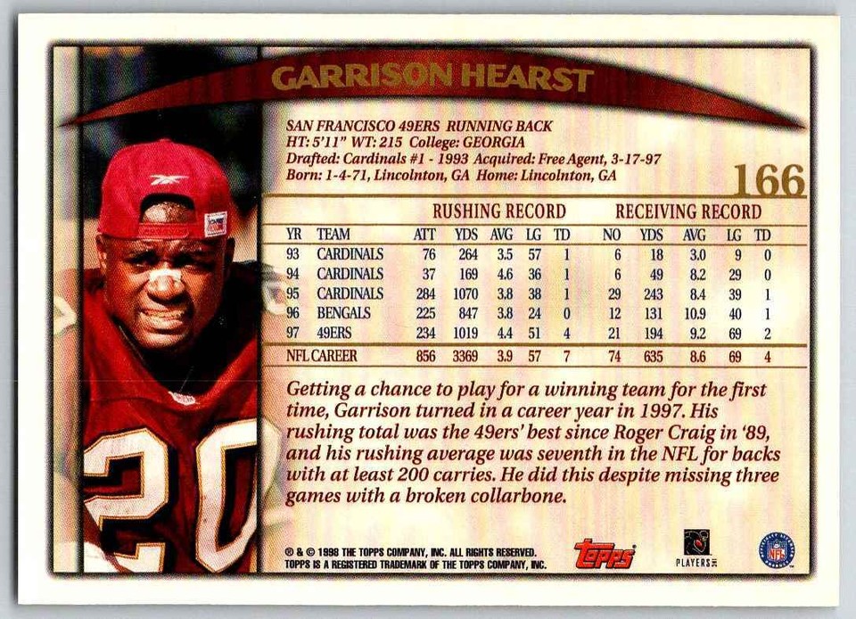 1998 Topps GARRISON HEARST #166 San Francisco 49ers | eBay