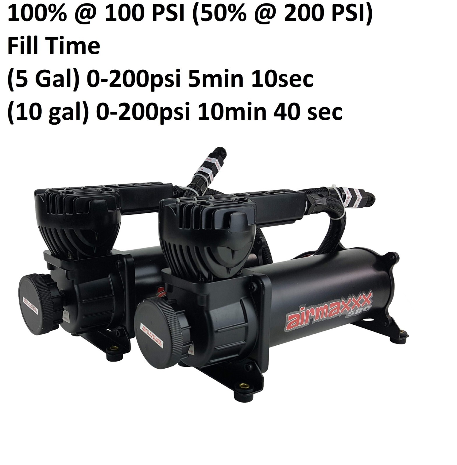 airmaxxx Air Ride Suspension Kit 3/8 Manifold 580 Black Compressors ...