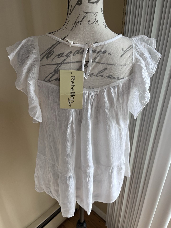 Rebellion White Lace Ruffle Boho Blouse NWT Medium | eBay