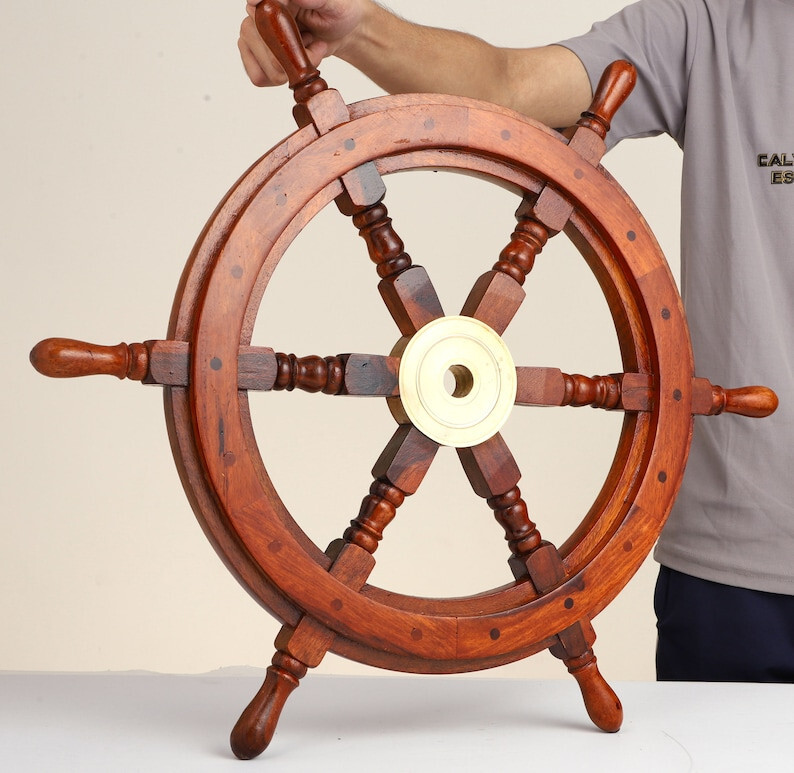 24" Maritime Boat Ships Captains Nautical Beach Ship Wheel Wooden ...