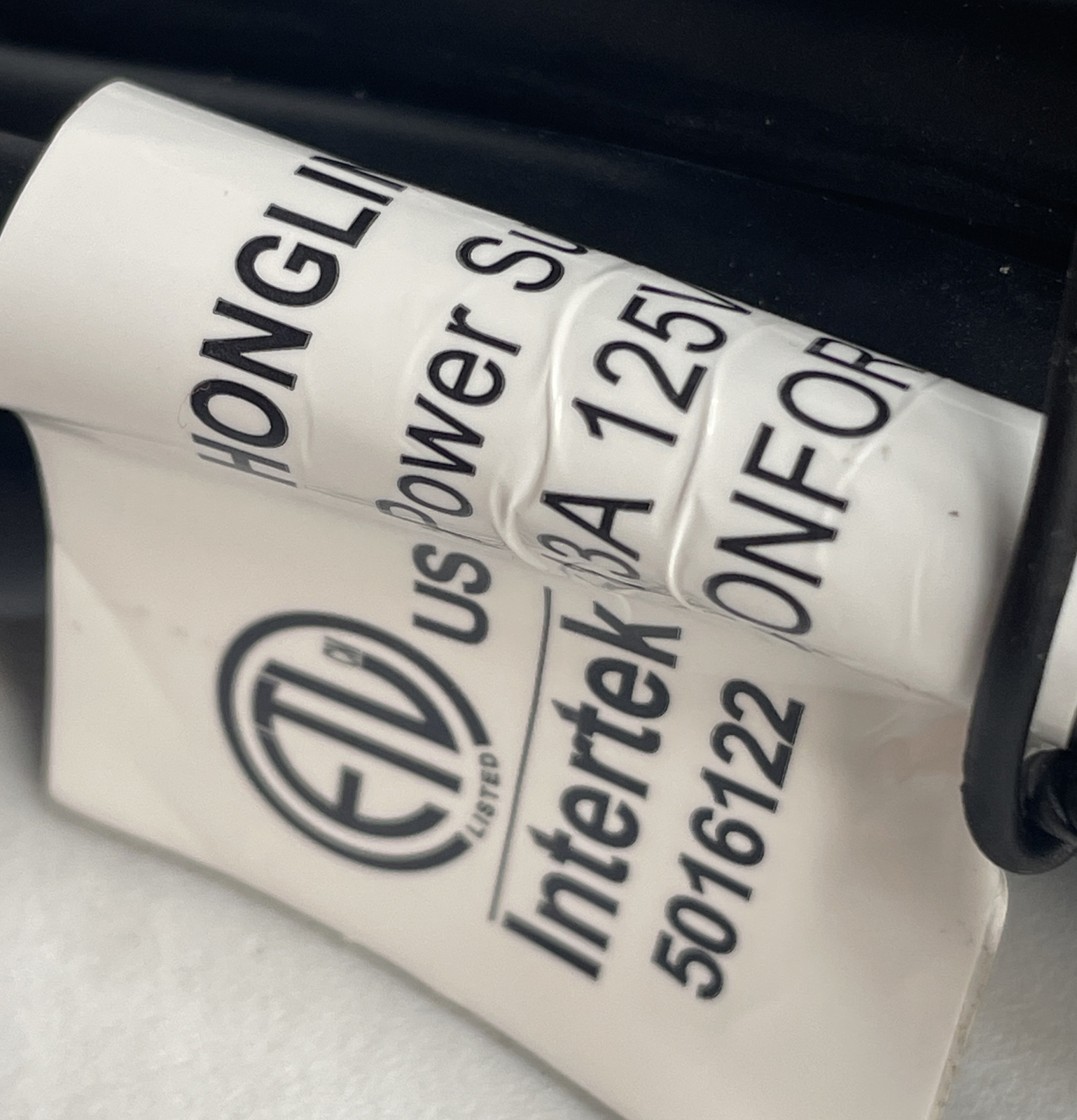 Intertek 5016122 Honglin Power Supply Cord 13a 125v ETLus SJTW 3X16AWG ...