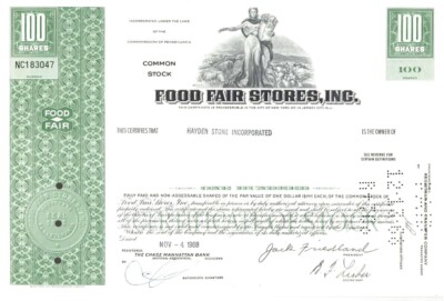 LOT of 100 SUPER SHARP FOOD FAIR STOCKS! MODERN MS. CARRIES GROCERIES ...