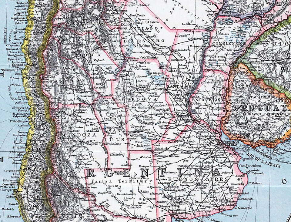 1907 Map South America Brazil Argentina Chile Uruguay Paraguay Buenos ...