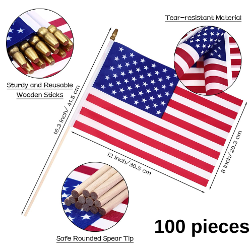 100 Packs of Small American Flags on Sticks, 8 X 12 Inches Mini ...