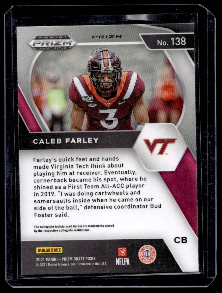 2021 Panini Prizm Orange Ice Caleb Farley Rookie Virginia Tech Hokies #138 | eBay