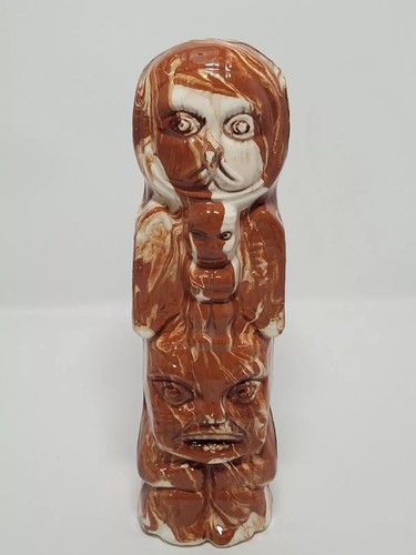 Vintage Alaska Native Clay Pottery Ceramic Cream Brown Swirl Totem art ...
