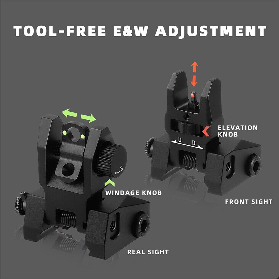 Foldable Iron Sights Flip-up Front and Rear Sight Fiber Optics Dual ...