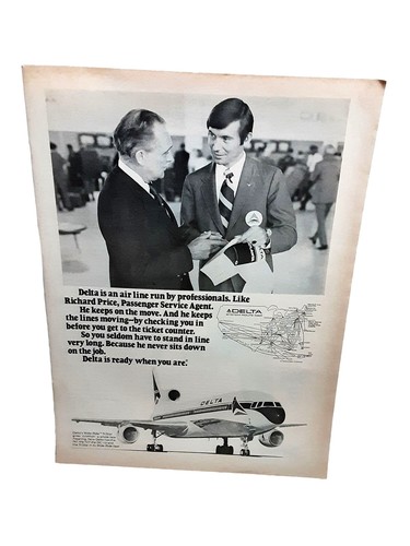 1974 Delta Airlines Tristar Run By Professionals Original Print Ad 70s ...